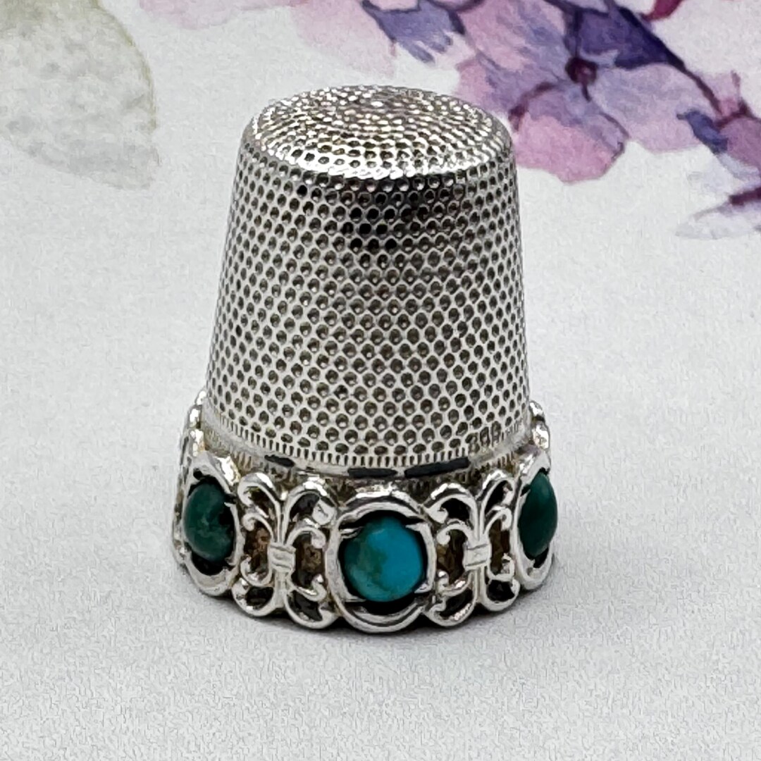 Silver Thimble With 6 Turquoise Cabochons Stamped 800 Likely German ...