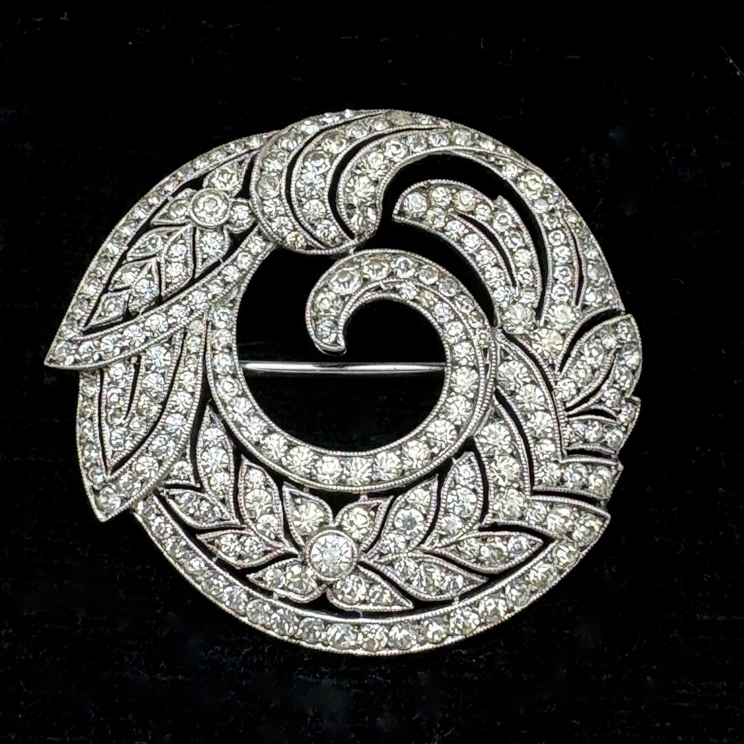 Signed Birks Sterling Silver Brooch Art Deco Prong Set Crystal Stones ...