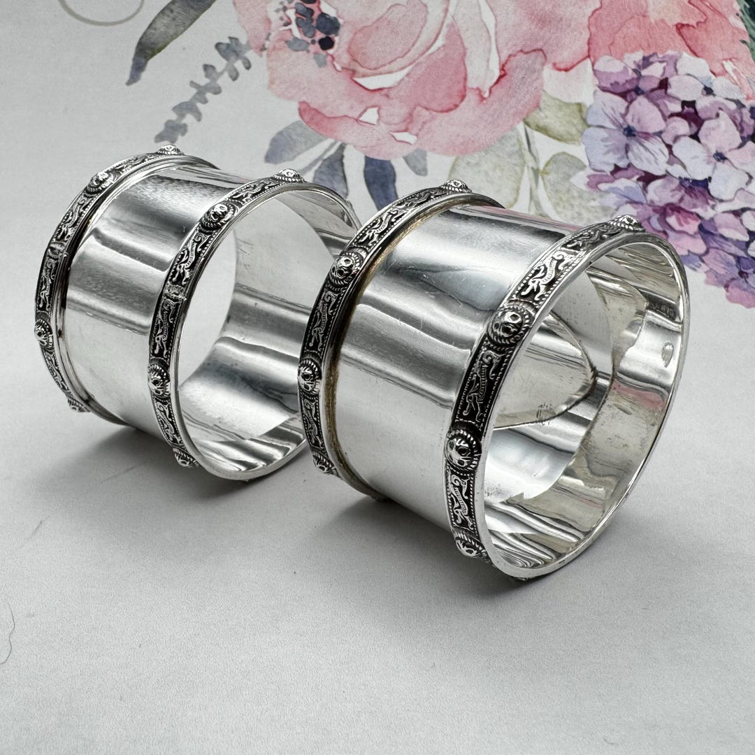 Pair of Vintage 1954 Sterling Silver Napkin Rings Celtic Design Sturdy ...