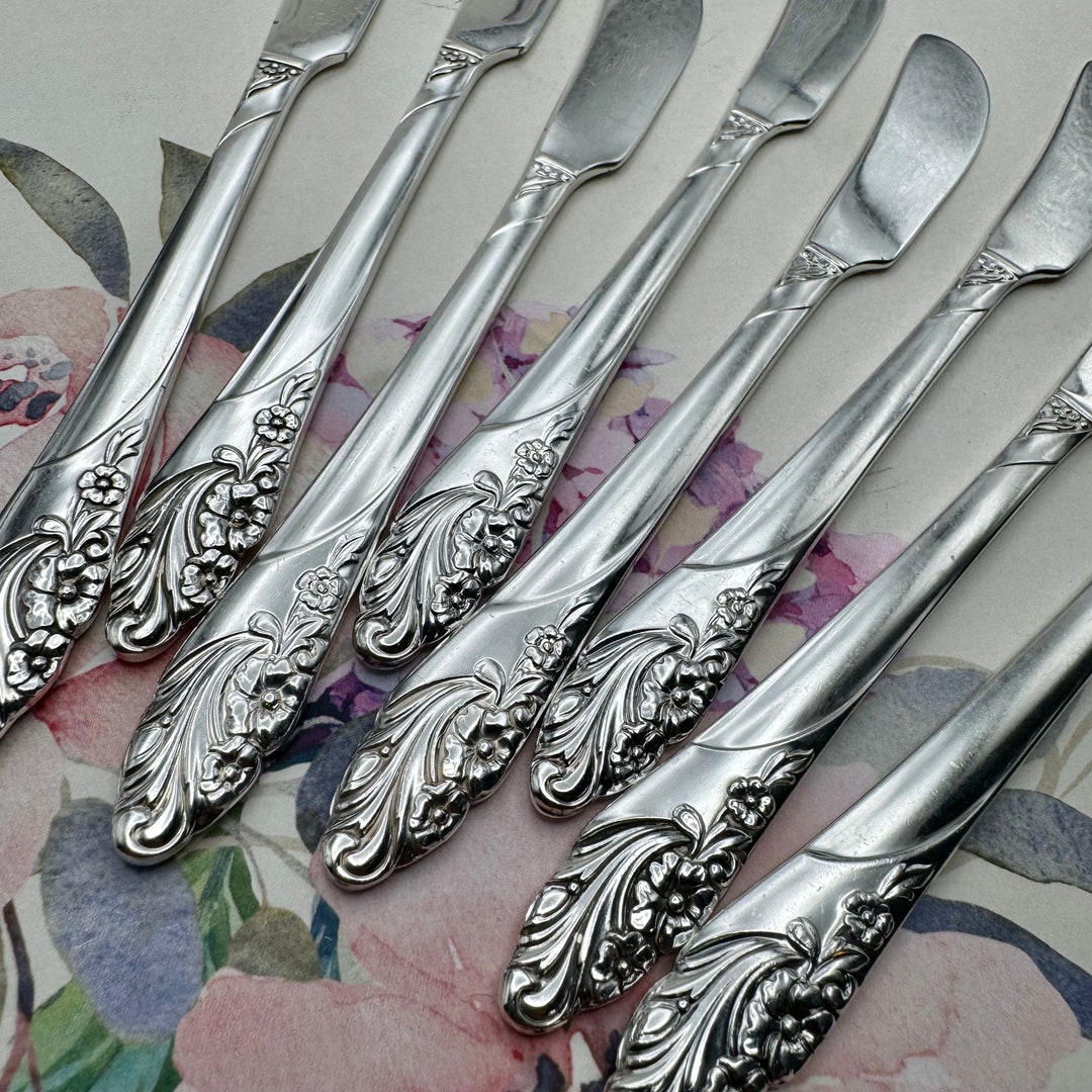 Set of 8 ' Evening Star ' Flat Handled Butter Spreaders Vtg Silverplate ...