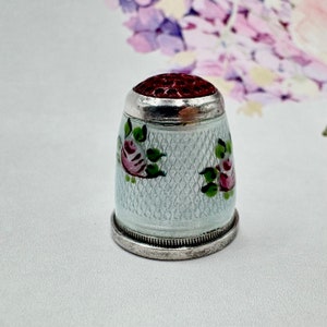 Guilloche Enamel Sterling Silver Thimble With Painted Rose Pattern ...