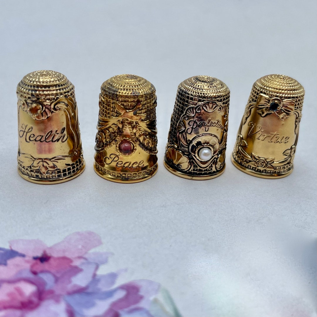 Gold Plated Sterling Silver Franklin Mint Thimbles - Health, Virtue ...