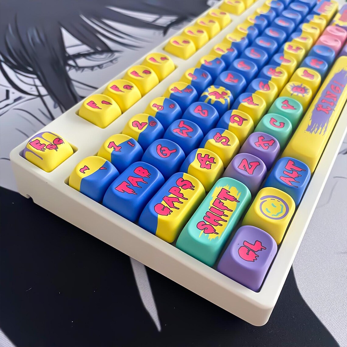 Trendy Graffiti - Style MOA Keycaps - 126 Durable PBT Keycaps for ...