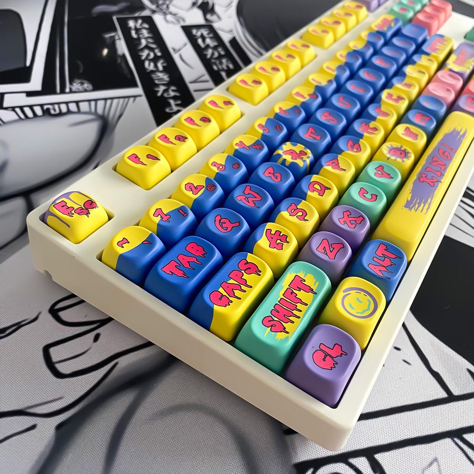 Trendy Graffiti - Style MOA Keycaps - 126 Durable PBT Keycaps for ...