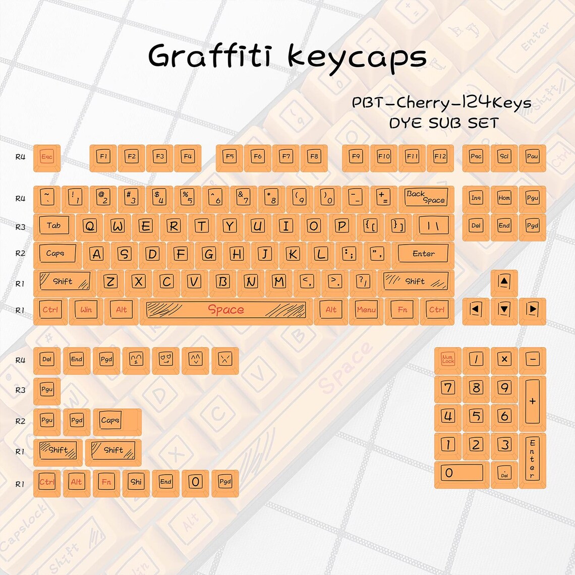 Unique Graffiti Abstract Art Cherry Keycaps - Ergonomic PBT With ...