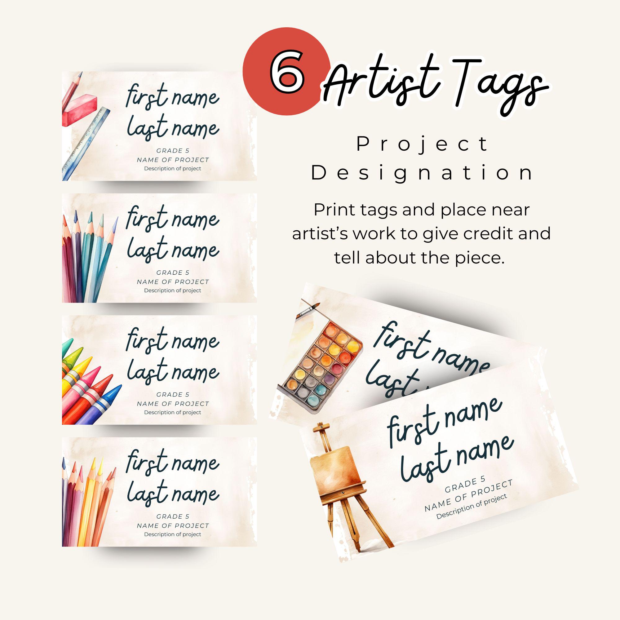 Middle School Artist Exhibition Wall Labels. Instant Printable Download ...