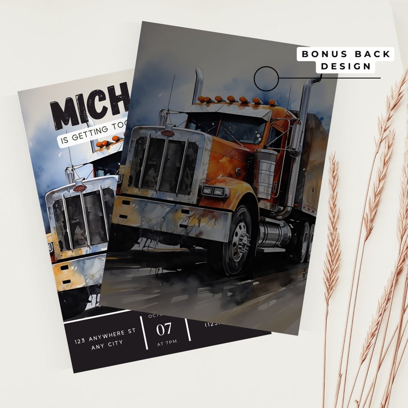 Big Rig Truck Boy Birthday Invitation, Man Promotion Party Invitation ...