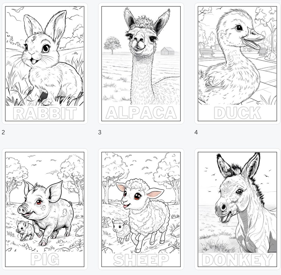 Farm Animal Kids Digital Colouring Book, Printable Colouring Pages ...