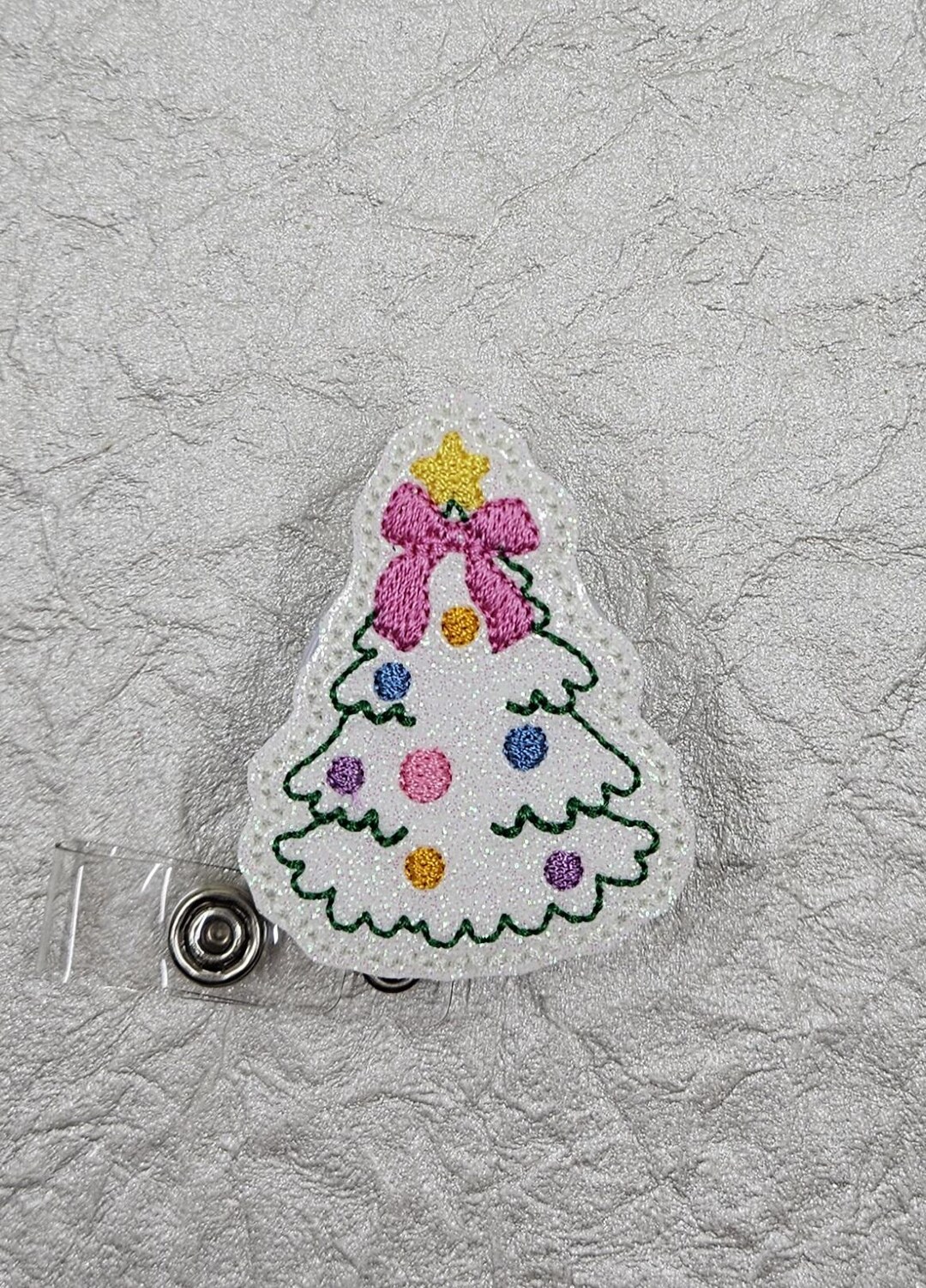 White Christmas Tree Badge Reel, Nurse ID Holder, Clip-on Badge ...