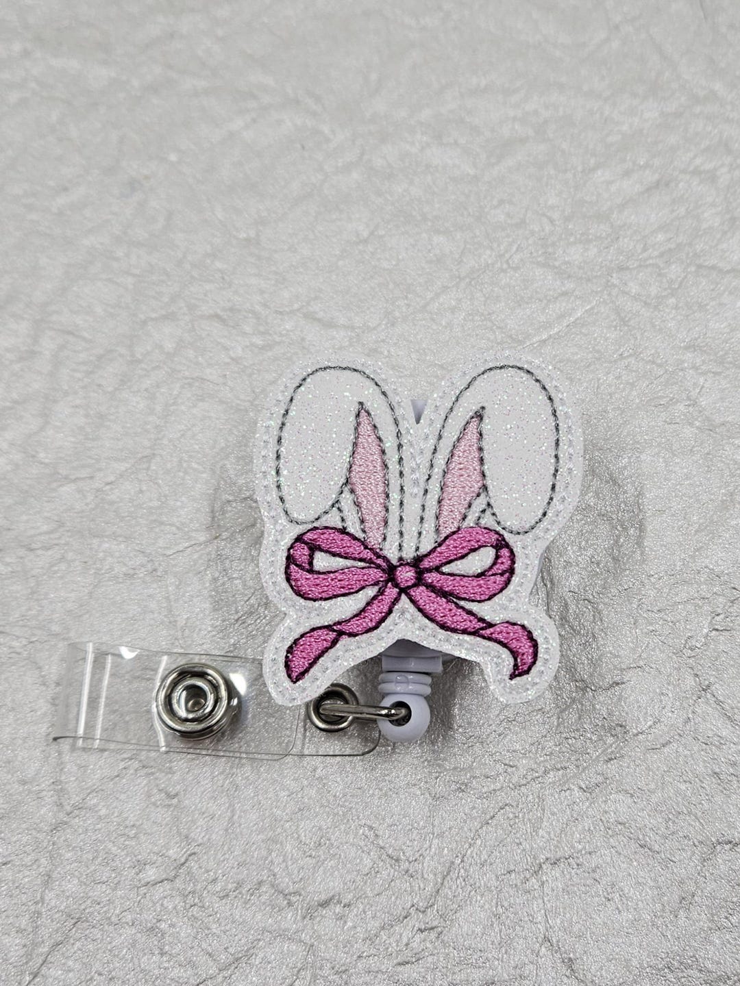 Bunny Ears With Bow ID Holder, Clip-on Badge, Easter Retractable Reel ...