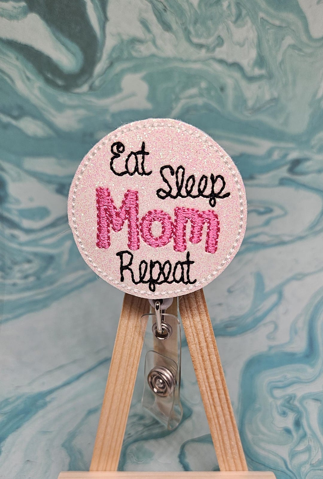 Eat Sleep Mom Repeat Badge Reel: Retractable Belt Clip Topper - Etsy