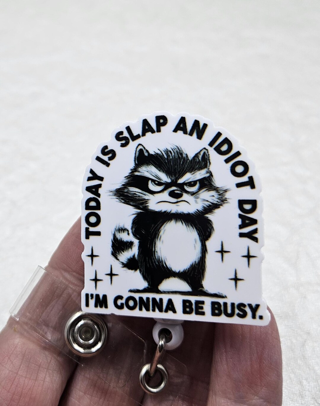 Idiot Day Badge Reel, Funny Bage Clip, ID Holder, Badge Reel Topper ...