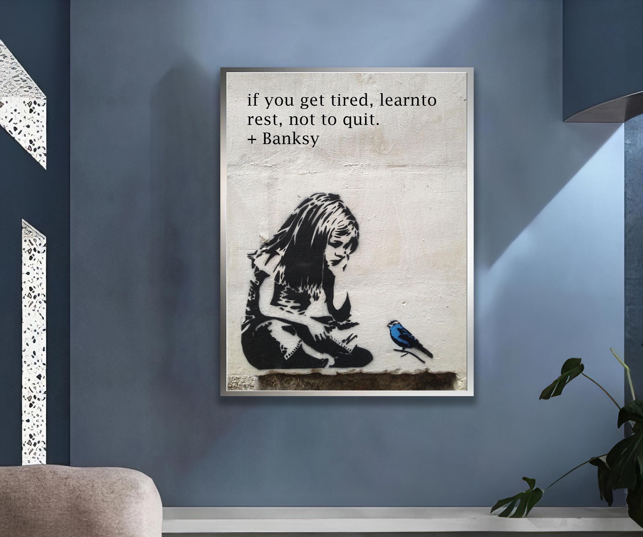 Banksy Girl and Blue Bird Quote, Street Art Banksy Girl and Blue Bird ...