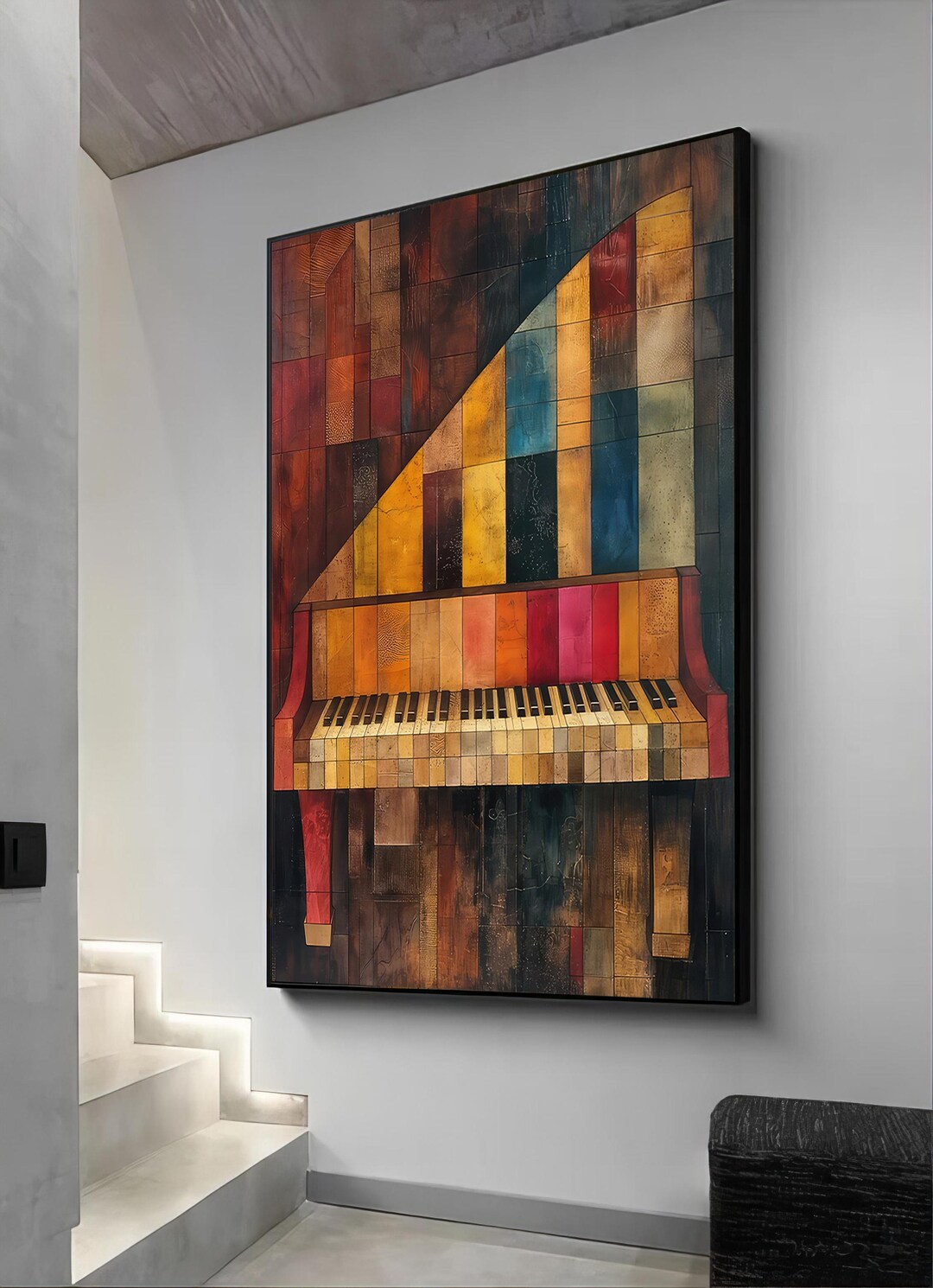 Piano Canvas, Abstract Piano Drawing Art, Music Canvas, Colorful Piano ...