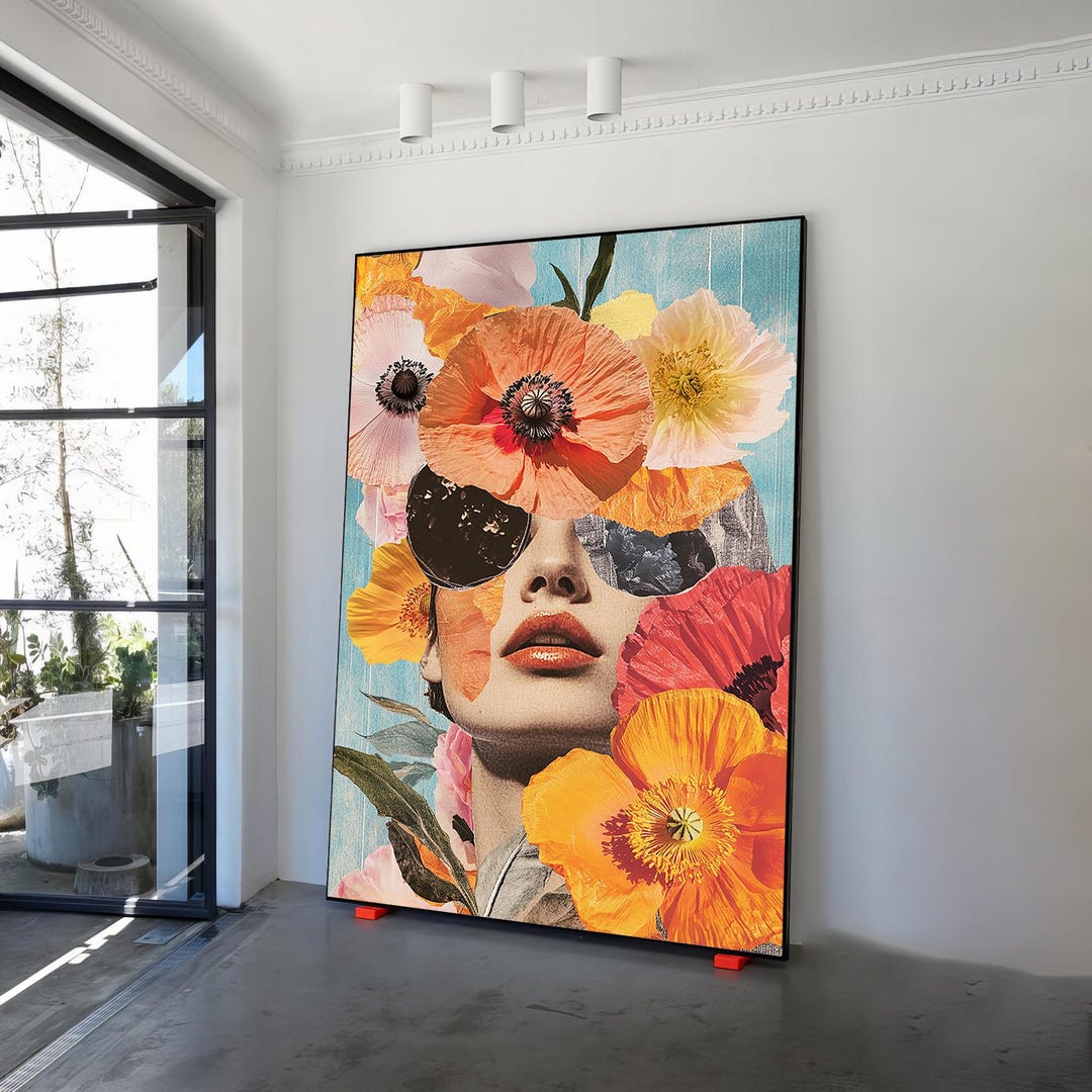 Abstract Pop Art Woman Canvas Painting, Floral Pop Art Art, Woman ...