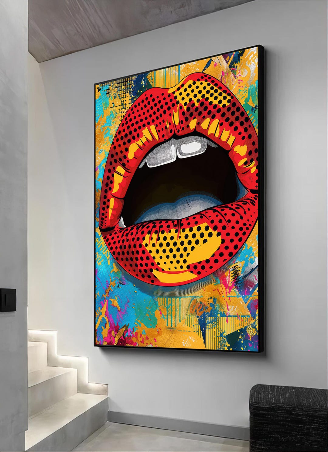 Pop Art Lip Canvas, Omg Pop Art Print, Woow Pop Art Painting, Colorful ...