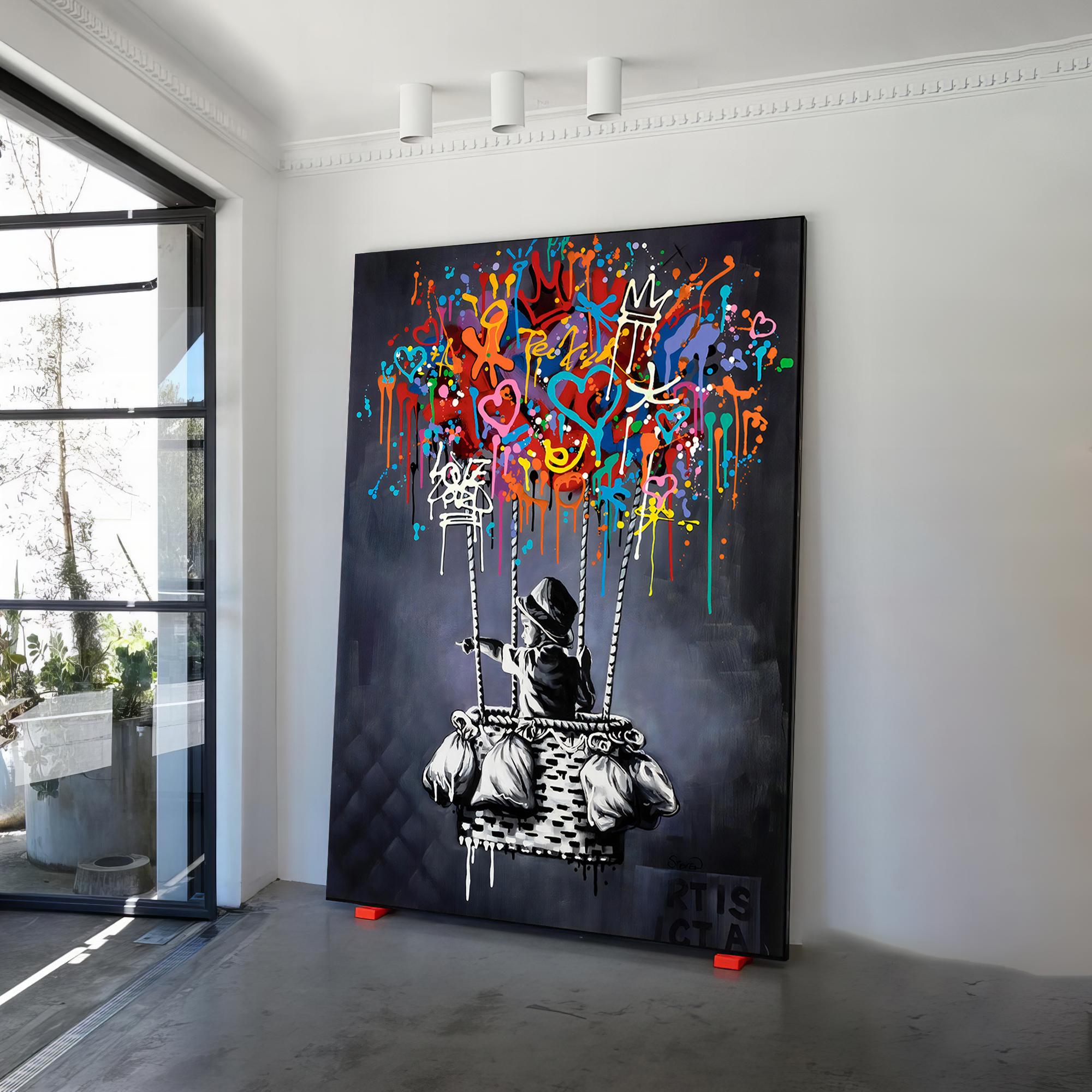 Banksy Graffiti Balloon Boy Wall Art, Balloon Graffiti Canvas, Street ...