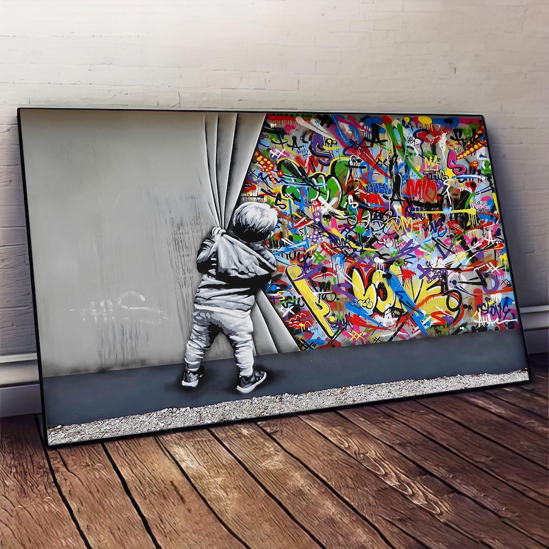 Banksy Behind the Curtain Canvas Wall Art, Living Room Decor, Modern ...