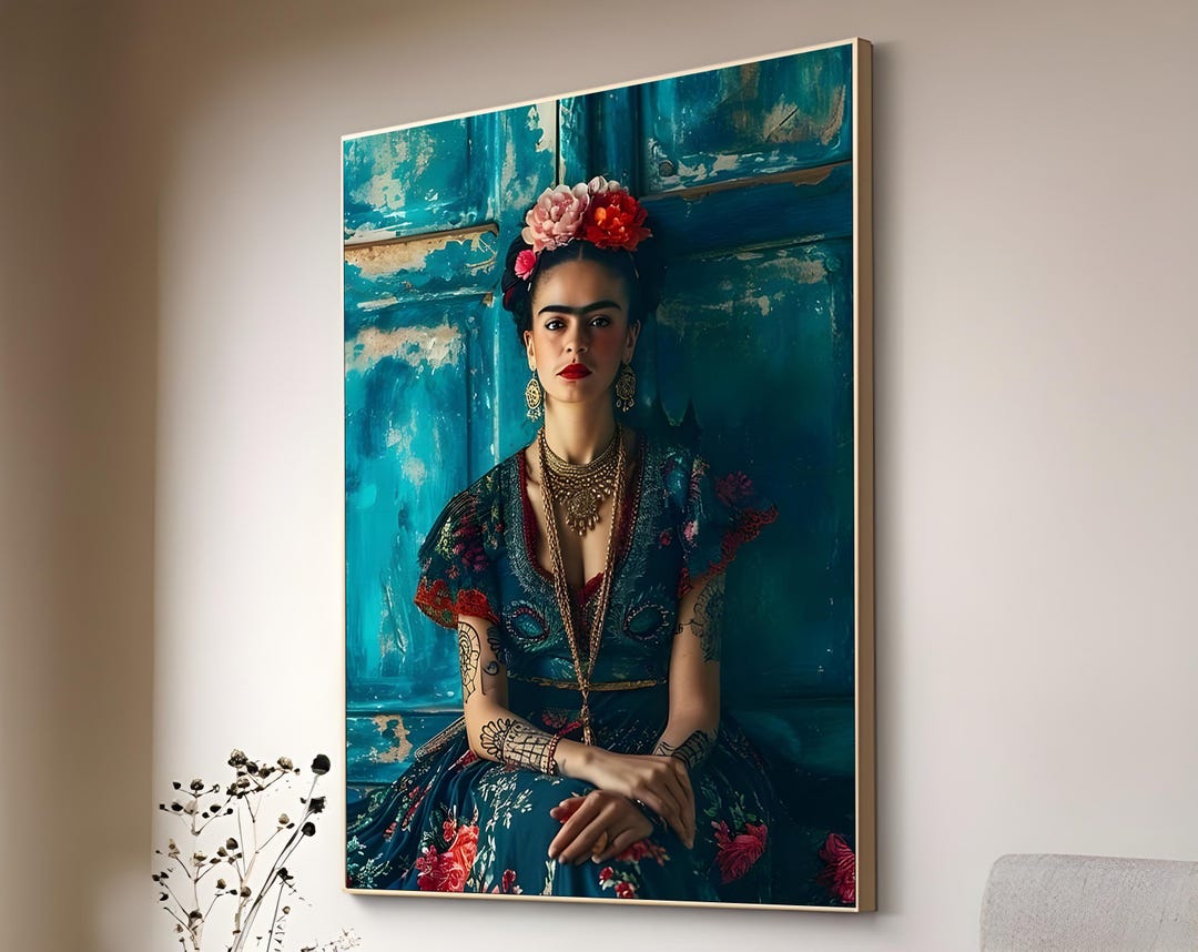 Frida Kahlo-inspired Portrait, Mexican Folk Art Style, Vibrant Floral ...