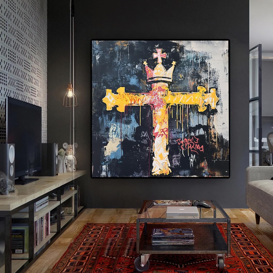 Cross Canvas, King Crowned Cross Sign Painting, Religious Painting ...