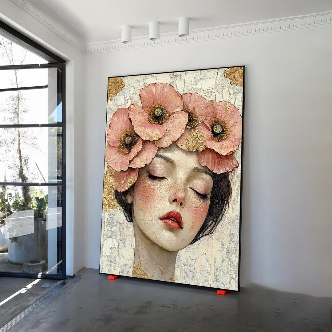 Lavender Haired Woman Portrait Canvas Painting, Distressed Canvas, Cute ...