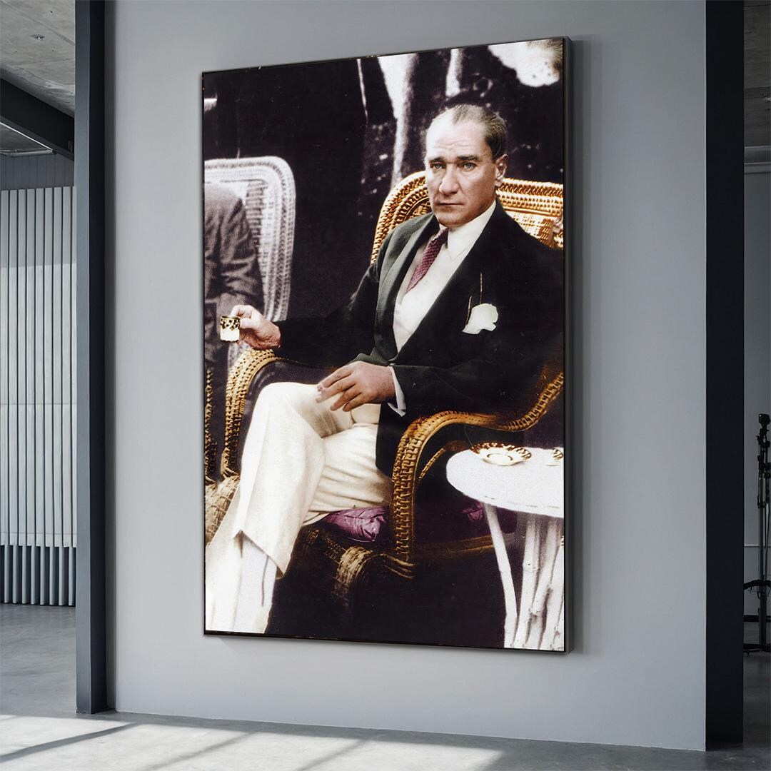 Mustafa Kemal Atatürk Canvas Painting, Coffee Drinking Atatürk Picture ...