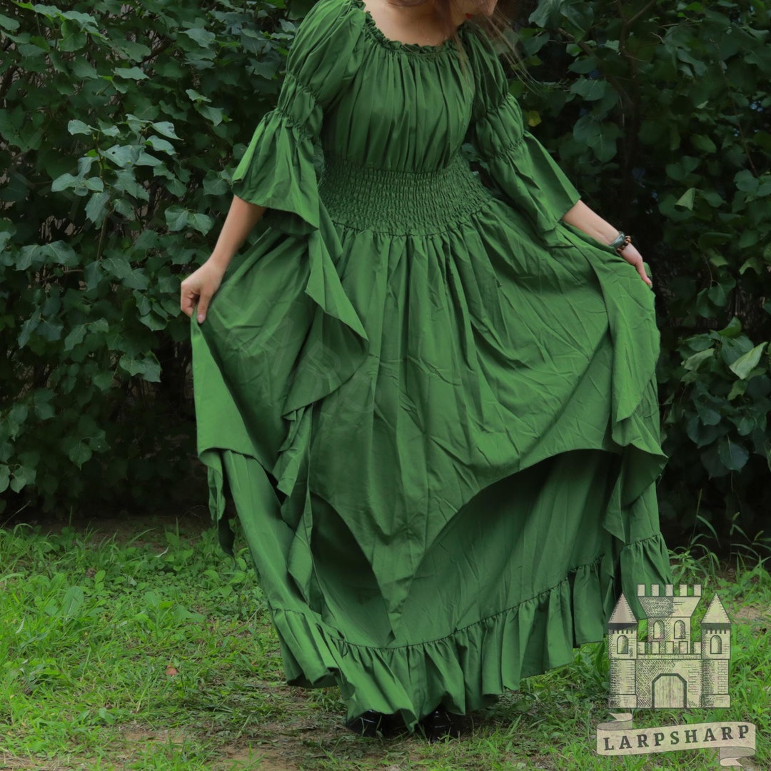 Green Milkmaid Dress: Renaissance Faire Costume, Victorian Peasant ...