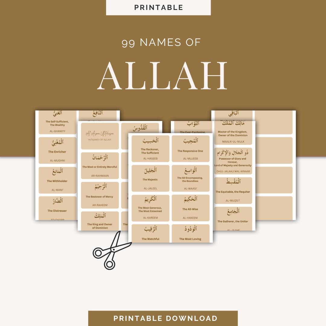 99 Names of Allah Printable Double Sided flash Cards - Etsy