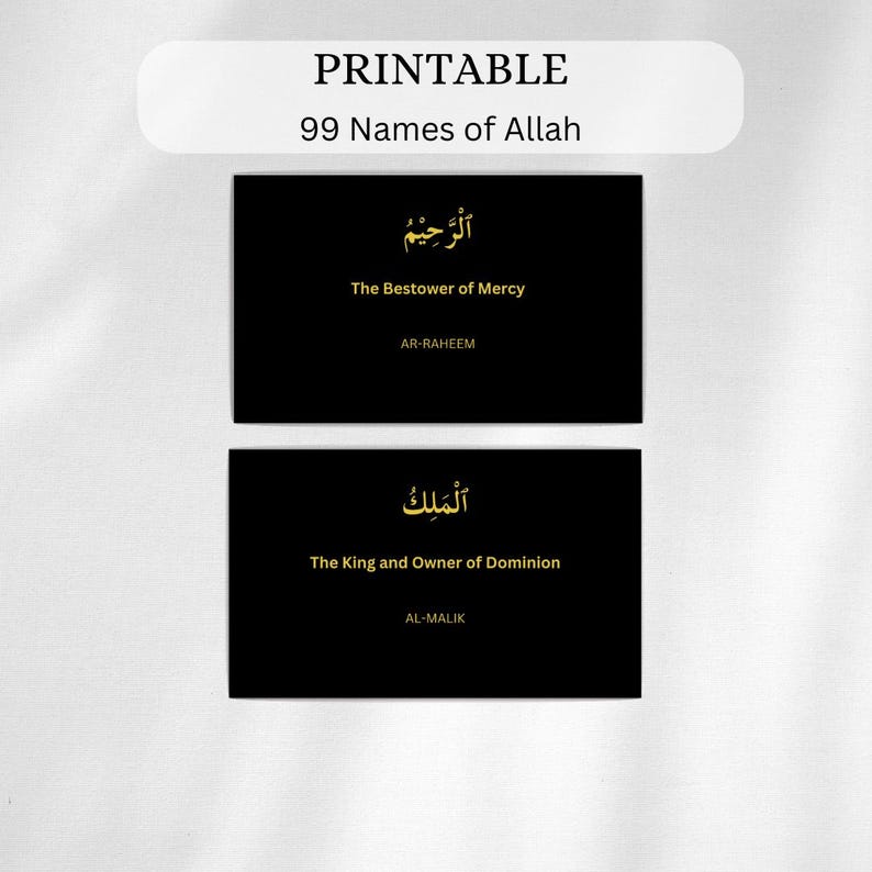 99 Names of Allah | Double Sided Flash Cards | Printable - Etsy