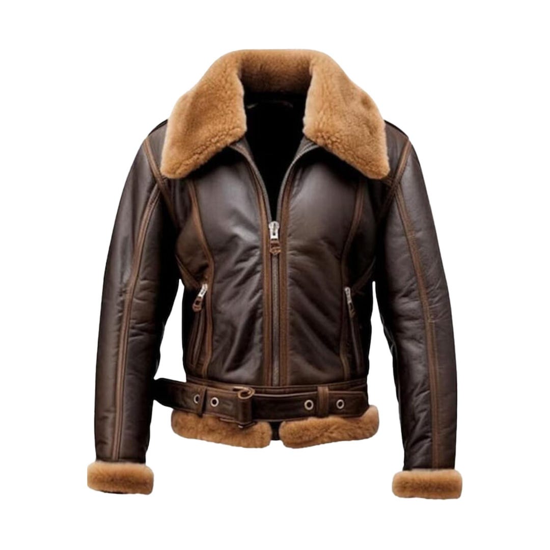 Men's Brown Lambskin Leather Bomber Jacket: Shearling Aviator B3 RAF - Etsy