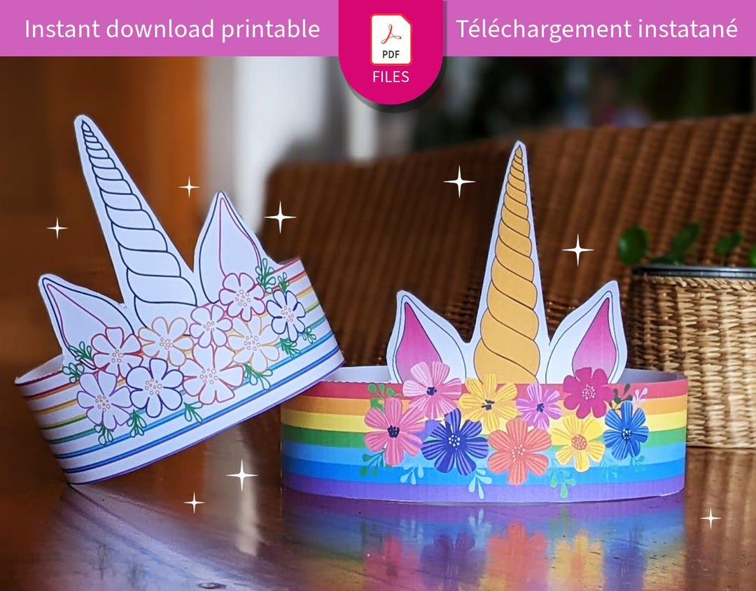 Printable Unicorn Crown – Colored & Coloring Version, Perfect for Kids ...