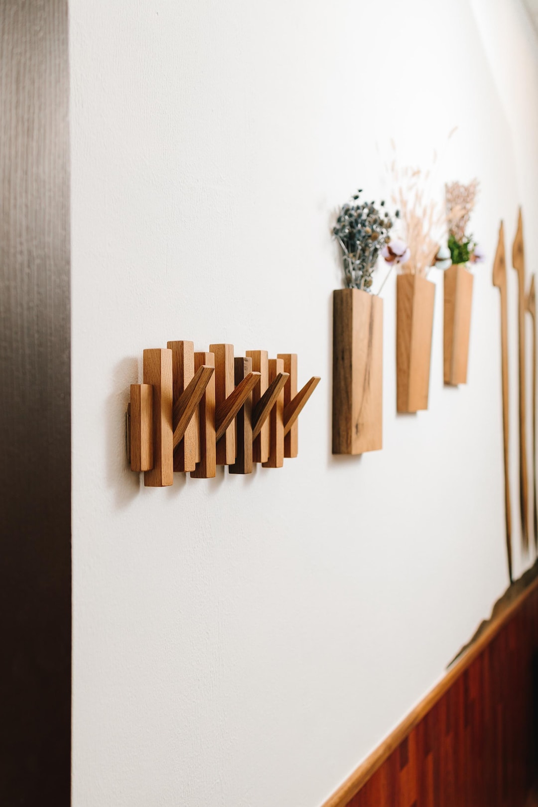 Coat Rack Wall Mount, Wooden Vertical Hooks, Clothing Rack Wall Hanging ...