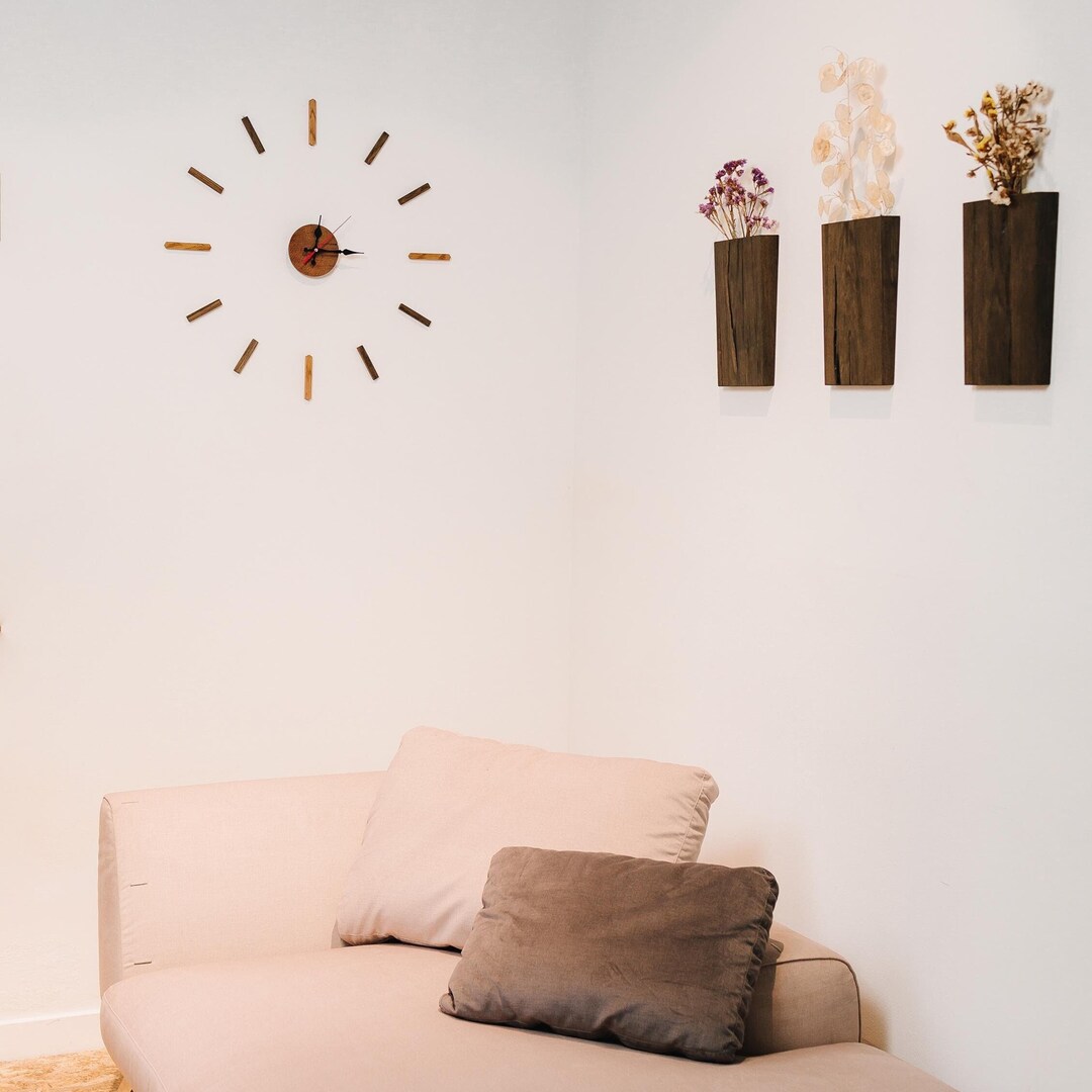 Wood Wall Clock Living Room Adhesive Clock DIY Wood Clock Round Bog Oak ...