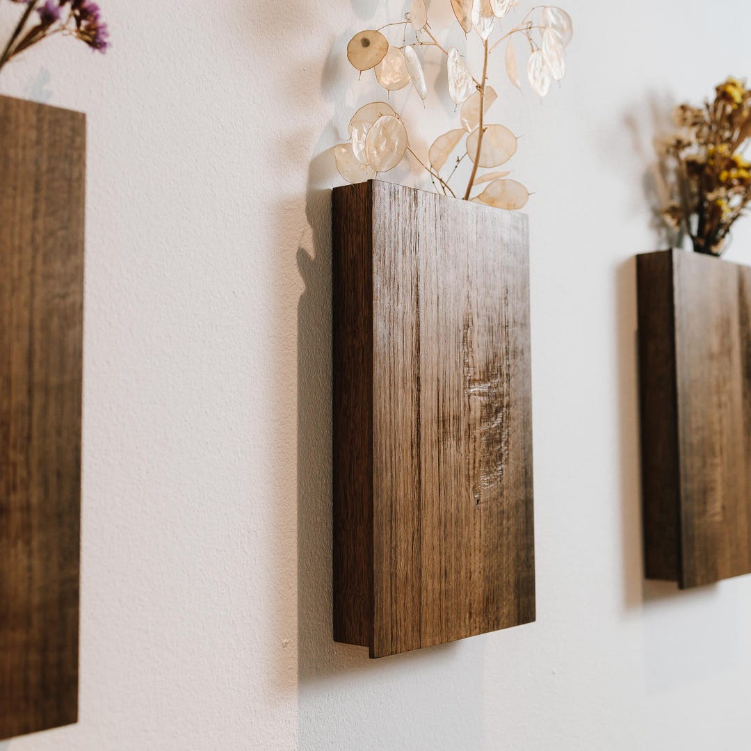 Wall Vase Bog Oak Wall Hanging Farmhouse Plant Holder Wood Wall Vase ...