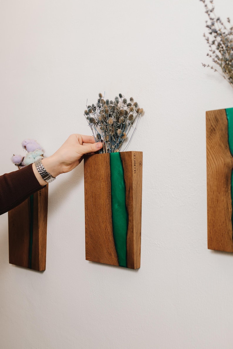 Bog Oak and Green Epoxy Wall Vase – Modern Wood Mural Decor - Etsy