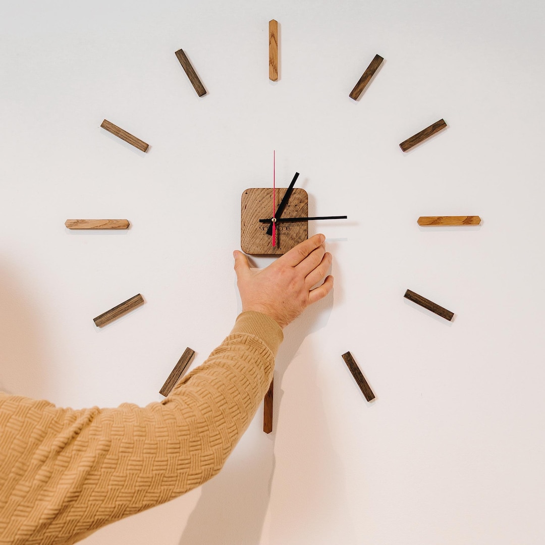 Wood Wall Clock, DIY Stick on Clock, Oversized Wall Clock, Wood Clock ...