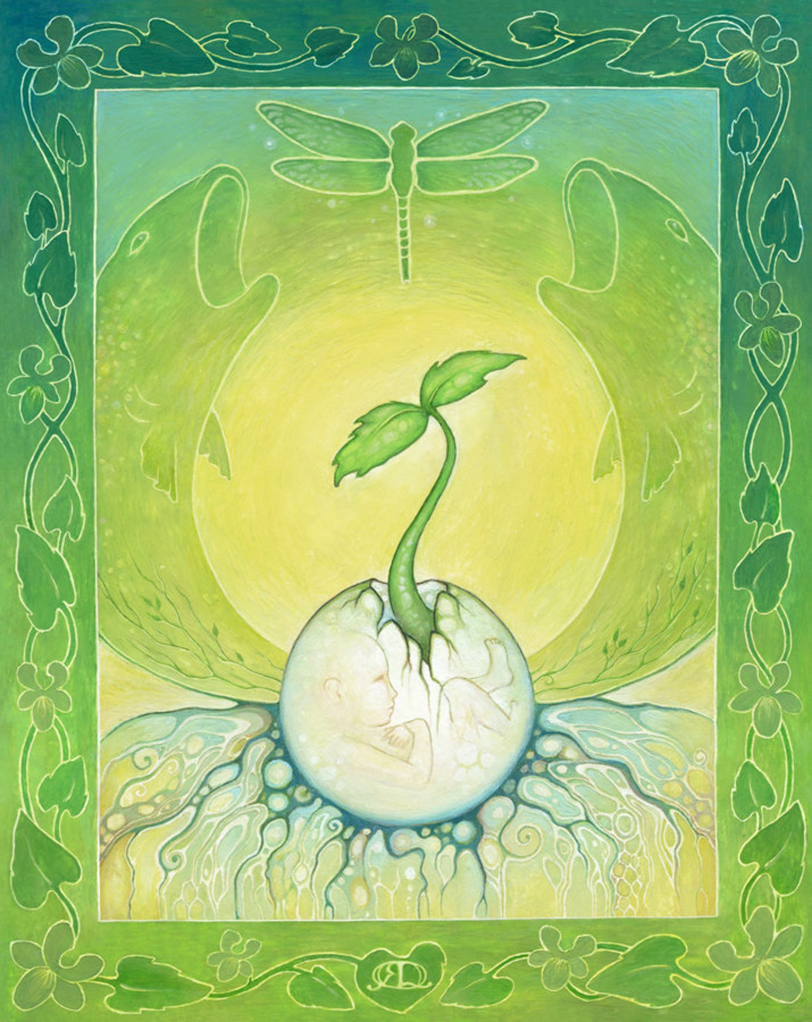 Spring - Tree of Life - Four Seasons Art - Print of Oil Pastel Etching ...