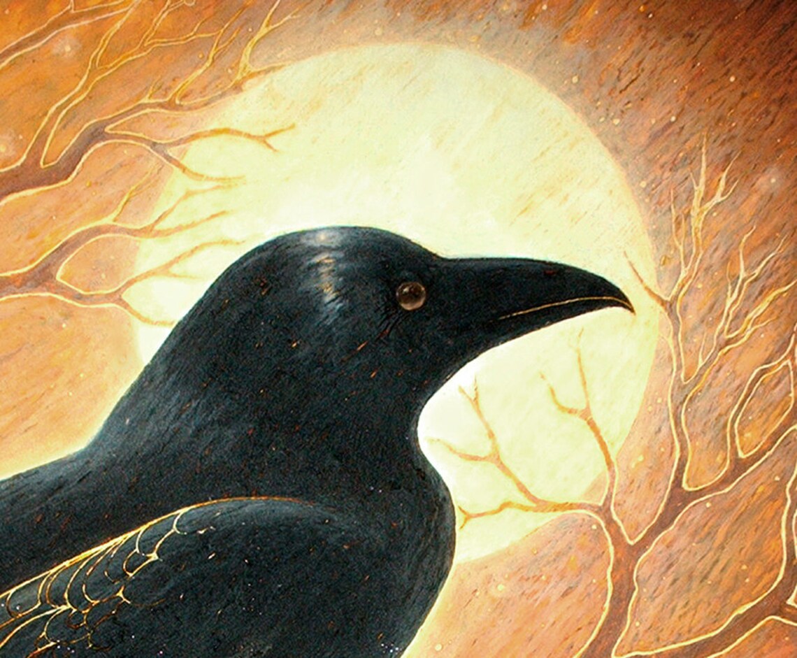 The Raven and the Moon 8x10 Art Print Oil Pastel Etching - Etsy