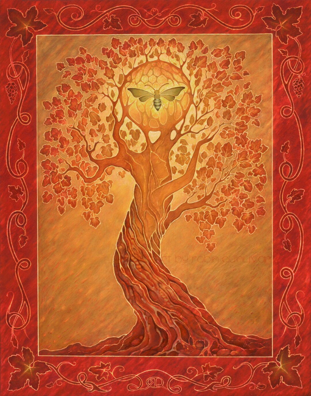 Autumn - Tree of Life - Four Seasons Art - Print of Oil Pastel Etching ...