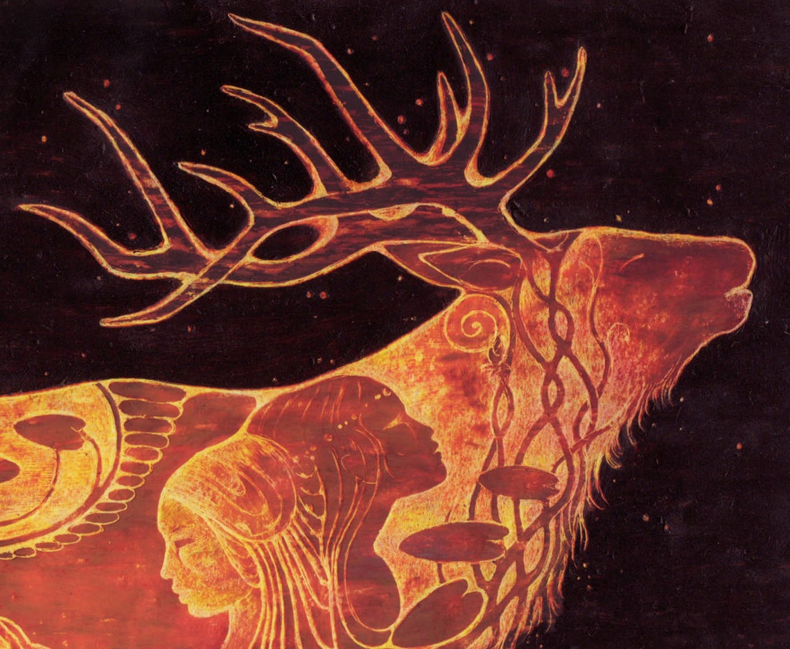 Elk Print 11x14 Art Print of Oil Pastel Etching Animal Totem Pagan ...