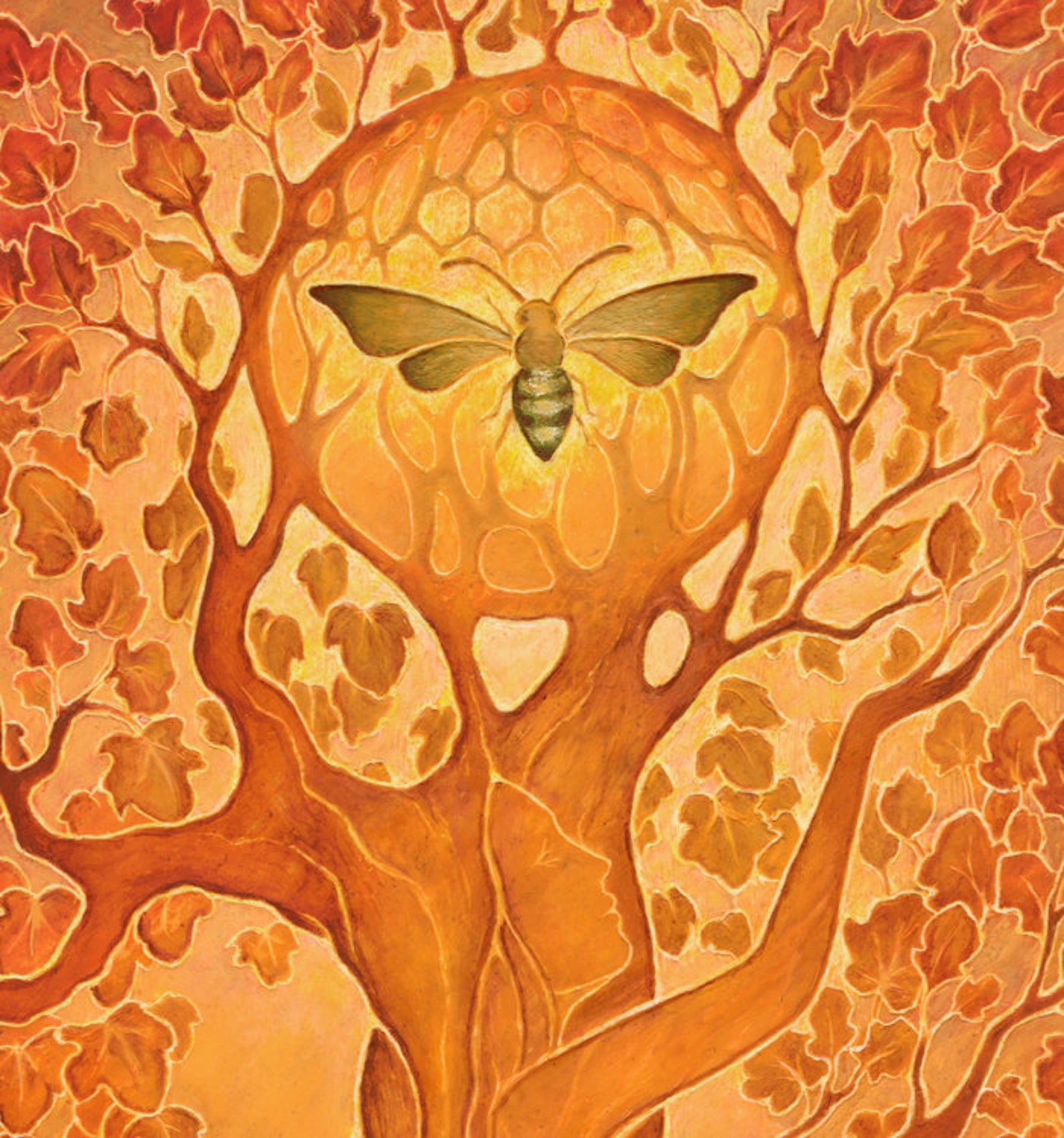 Autumn - Tree of Life - Four Seasons Art - Print of Oil Pastel Etching ...