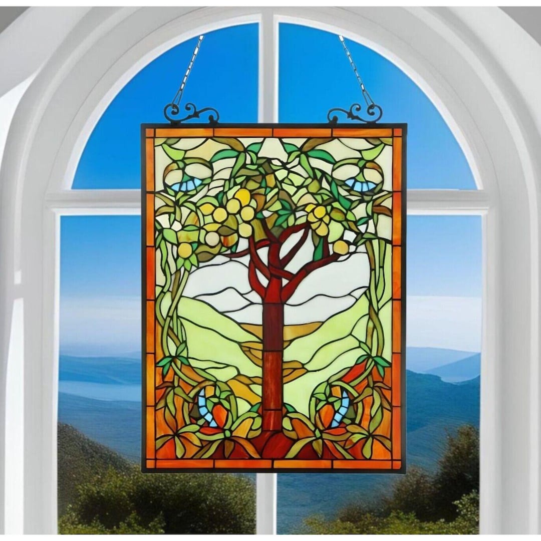 Tree of Life Stained Glass Window Panel Suncatcher Vibrant Spring Tones ...