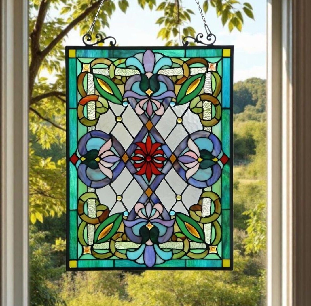 Tiffany Style Stained Glass Window Panel Suncatcher - Victorian Theme ...