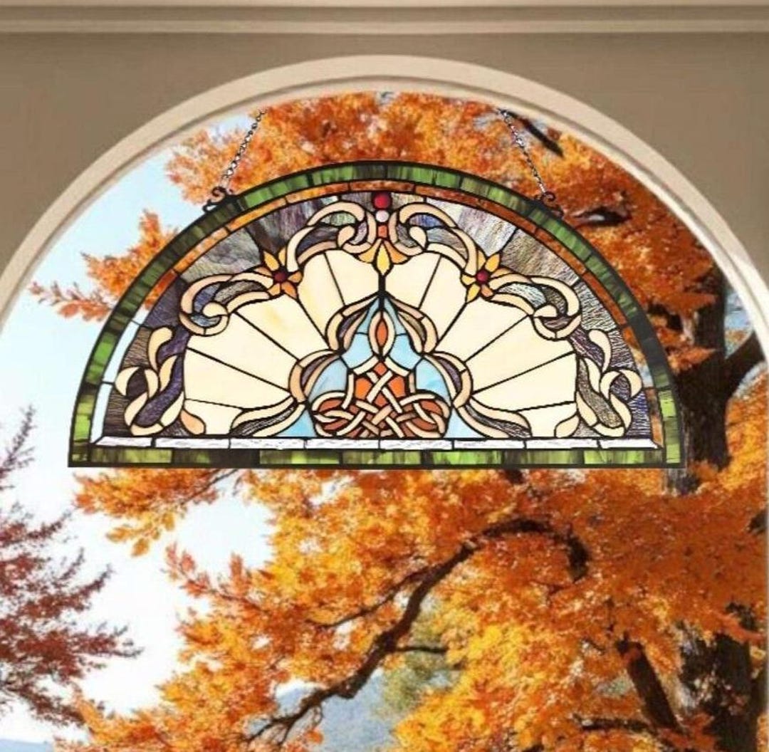 Tiffany Style Stained Glass Semi Circle Window Panel Hanging Suncatcher ...