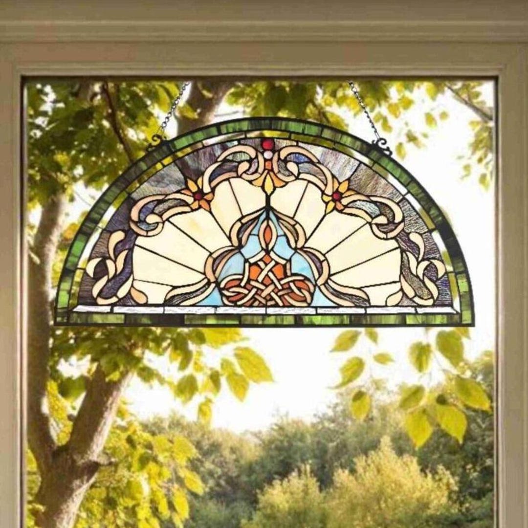 Tiffany Style Stained Glass Semi Circle Window Panel Hanging Suncatcher 12x24in - Etsy
