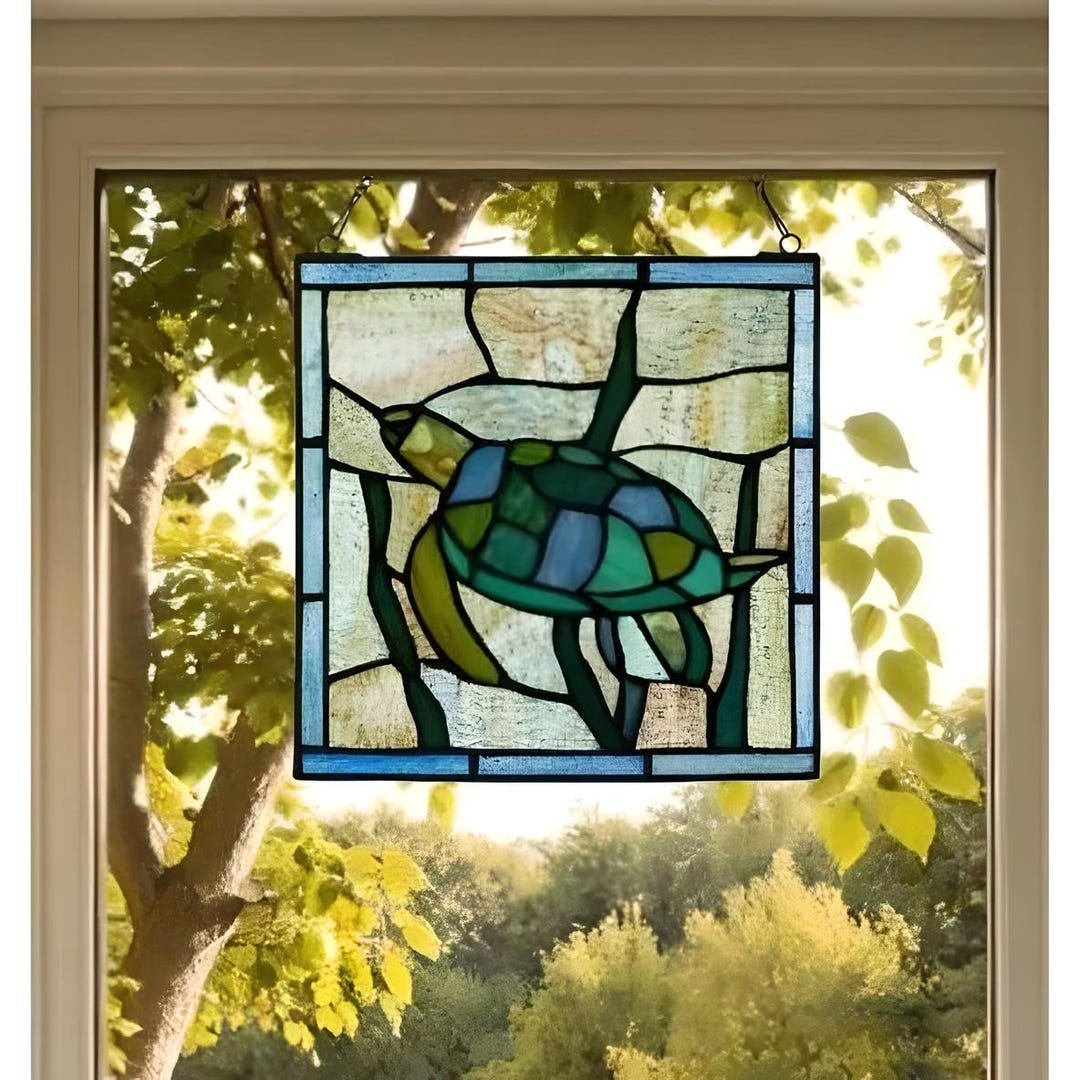 Sea Turtle Hanging Window Panel Suncatcher Tiffany Style Stained Glass ...