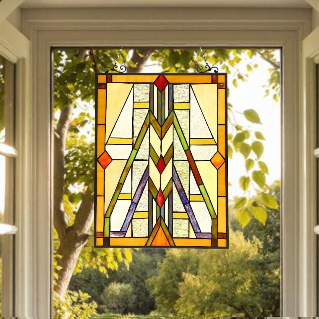 Tiffany Style Stained Glass Window Panel Victorian Design Shades of ...