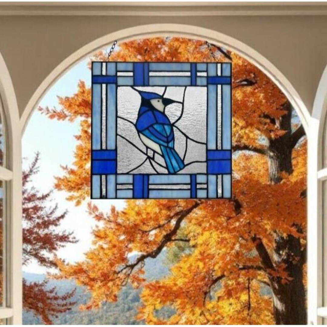 Blue Bird Stained Glass Window Panel Suncatcher 75 Handcut Pieces ...