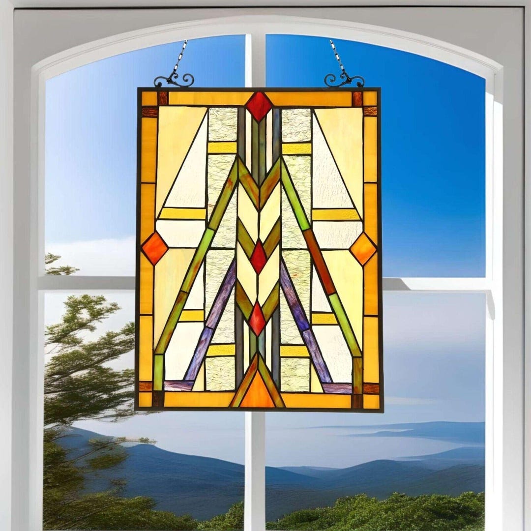 Tiffany Style Stained Glass Window Panel Victorian Design Shades of ...