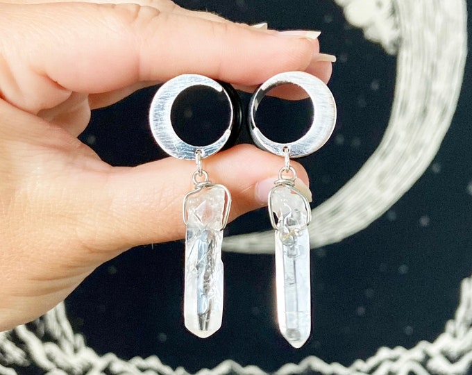 Bohemian 14mm / 16mm Silver Moon and Quartz Plugs Dangle Girly Gauges 9 ...